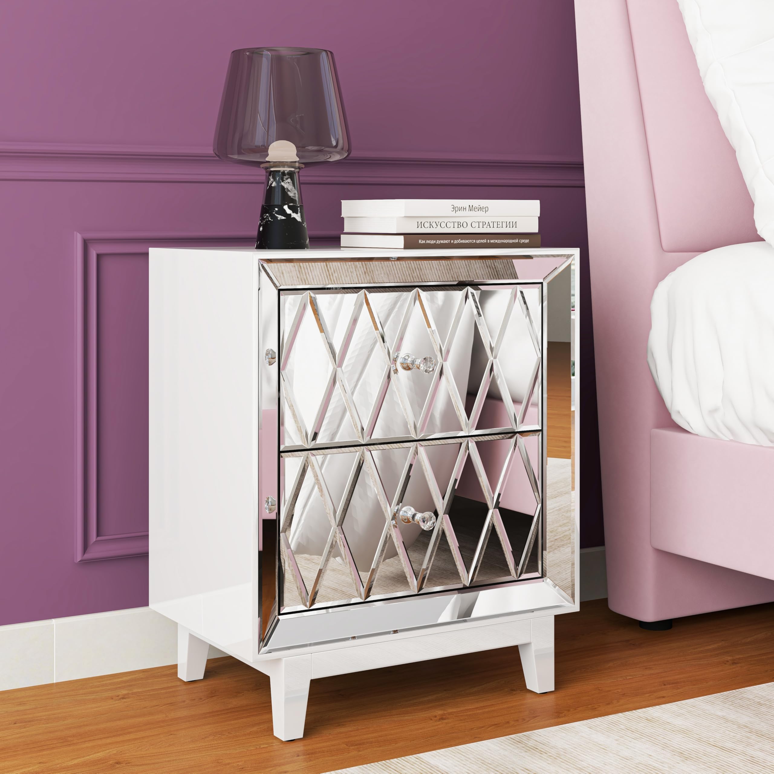 Amazon.com: LUMISOL High Gloss Nightstand with 2 Drawers, Mirrored End ...