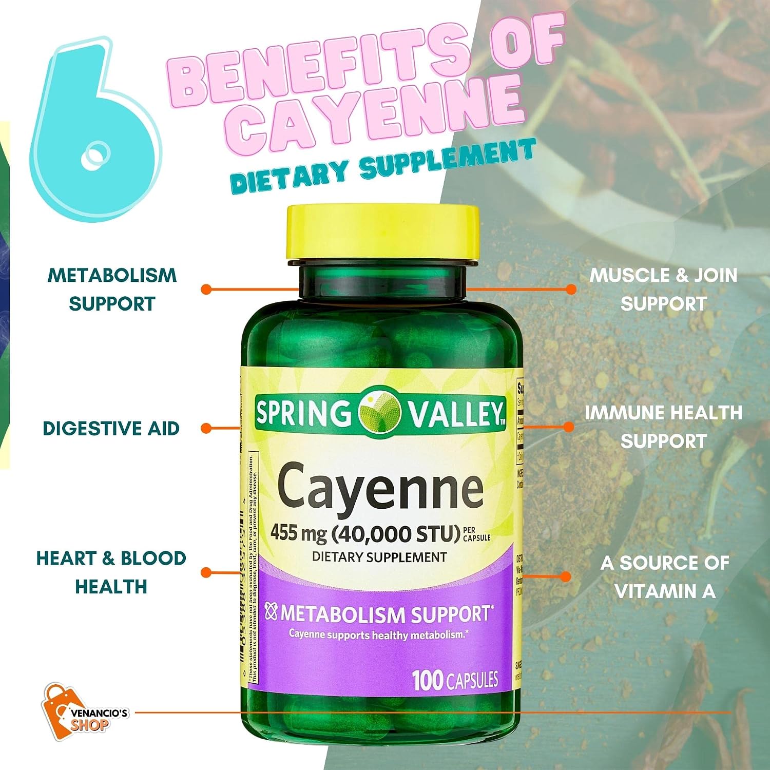 Spring Valley – Cápsulas de cayena de 455 mg (fruta de cayena – 40,000 ...