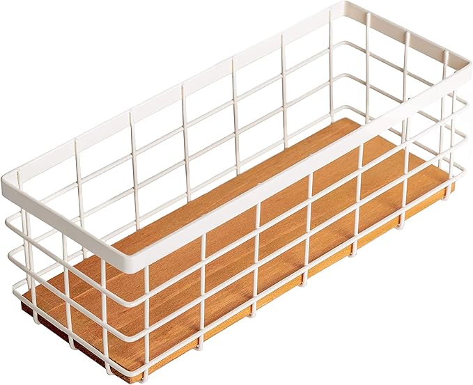 Amazon.com: TIEYIPIN Small Metal Wire Storage Basket, Detachable Wood ...