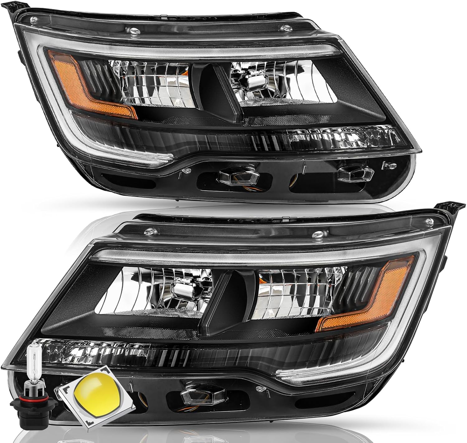 Amazon.com: TUSDAR Black Housing Headlight Assembly Set with Bulbs for ...