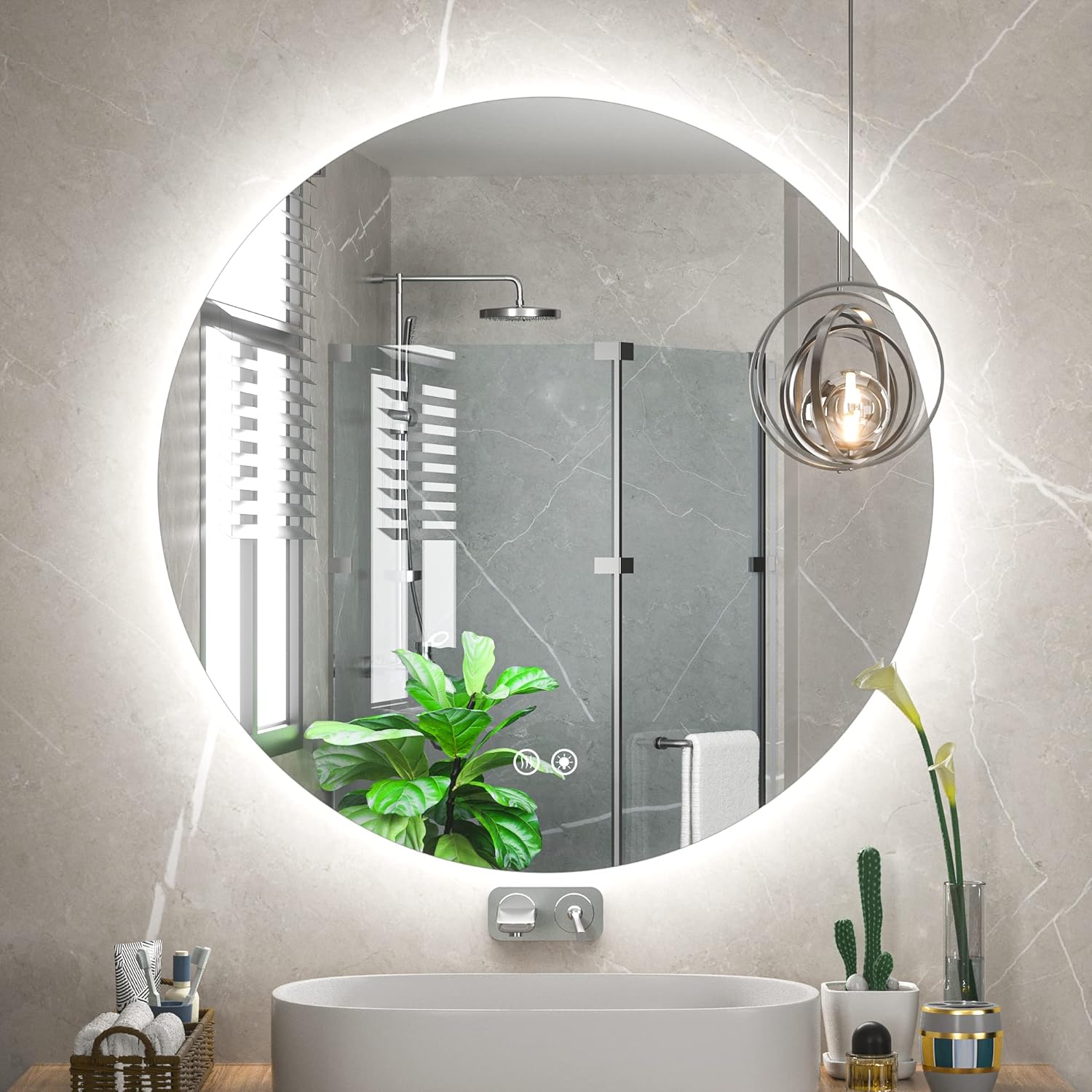 TokeShimi 60cm Round Mirror with light, Backlit LED Bathroom Wall ...
