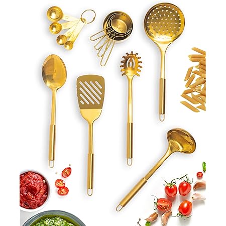 Amazon.com: Gold Cooking Utensils with Gold Measuring Cups and Spoons ...