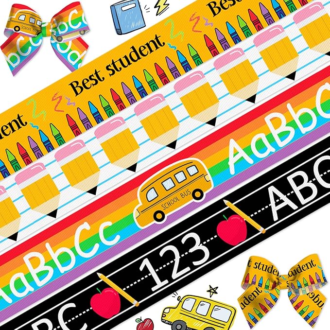 Amazon.com: LANGFON 4PCS 1" Back to School Ribbons Pencil ABC School ...