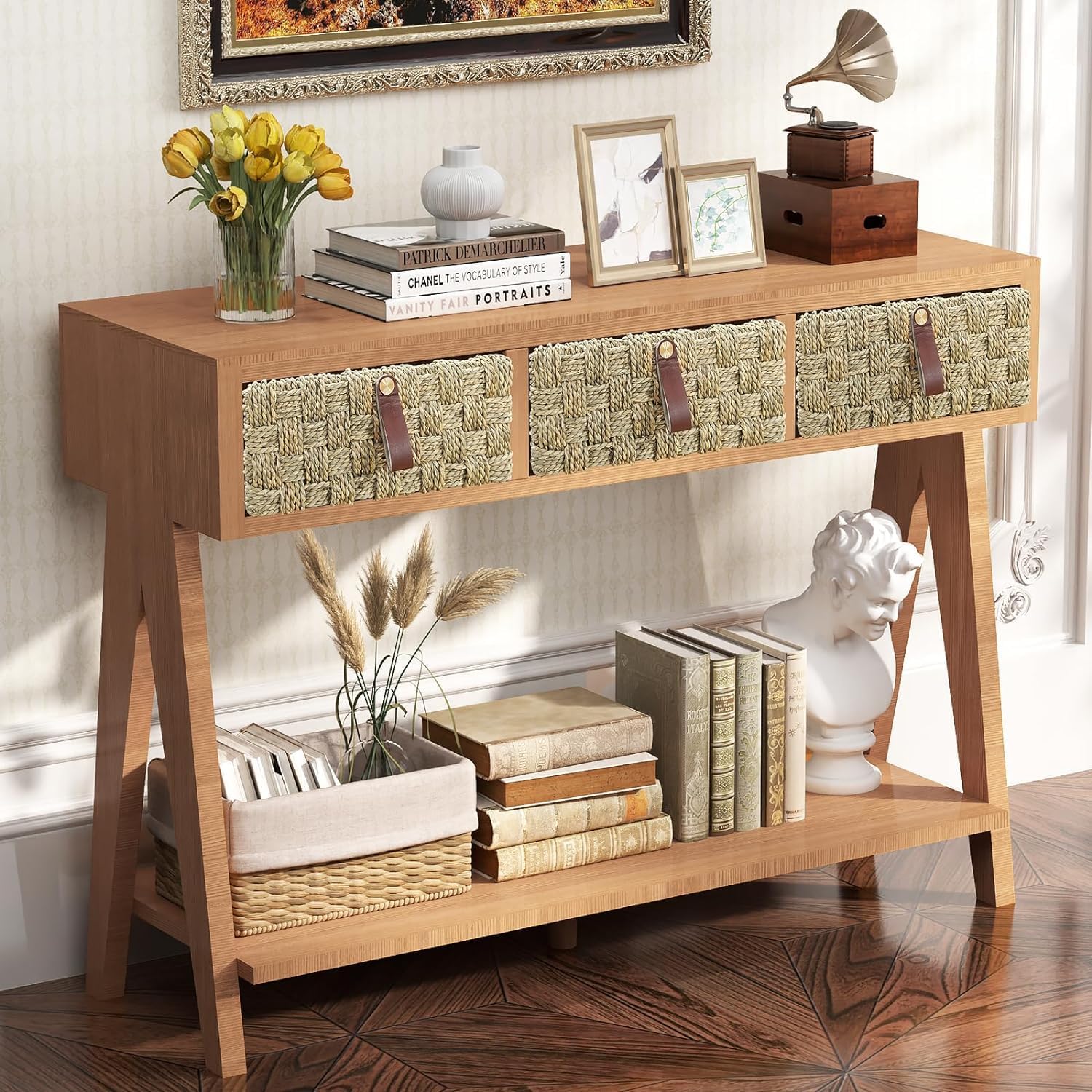 Amazon.com: Modern Console Table with 3 Drawers, Mid Century Multi ...
