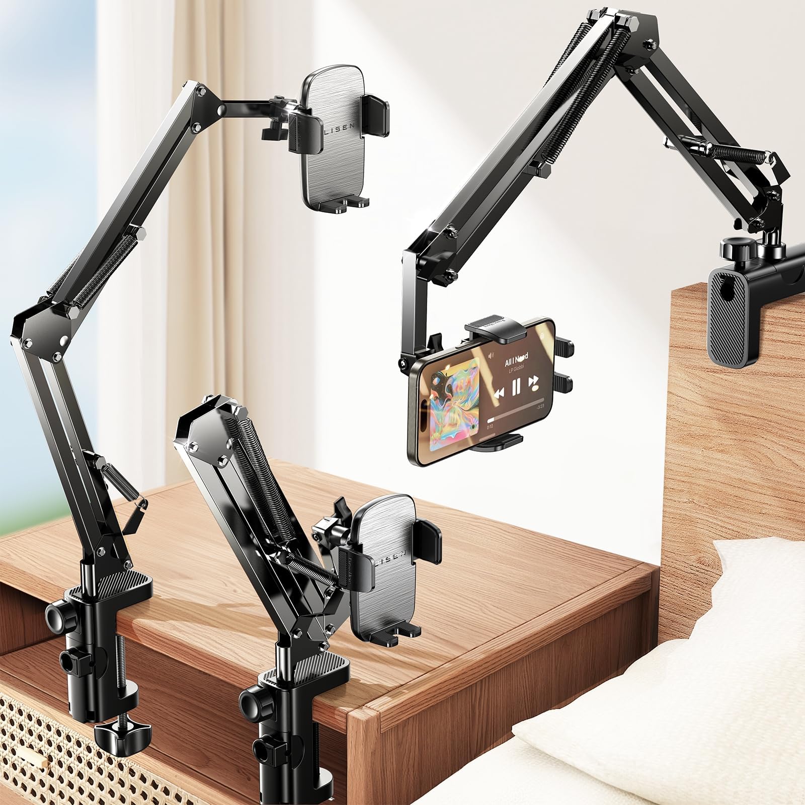 Amazon.com: LISEN for Gooseneck Phone Holder for Bed Desk [3rd Upgrade ...