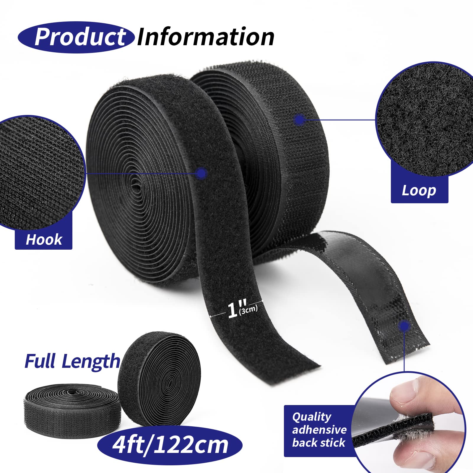 Snapklik.com : Art3d 4ft X 1 In Hook And Loop Rolls Sticky Back