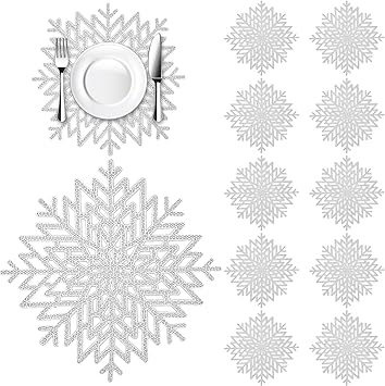 Amazon.com: Snowflake Placemats Sets of 12,Silver Hallow-Out Heat ...