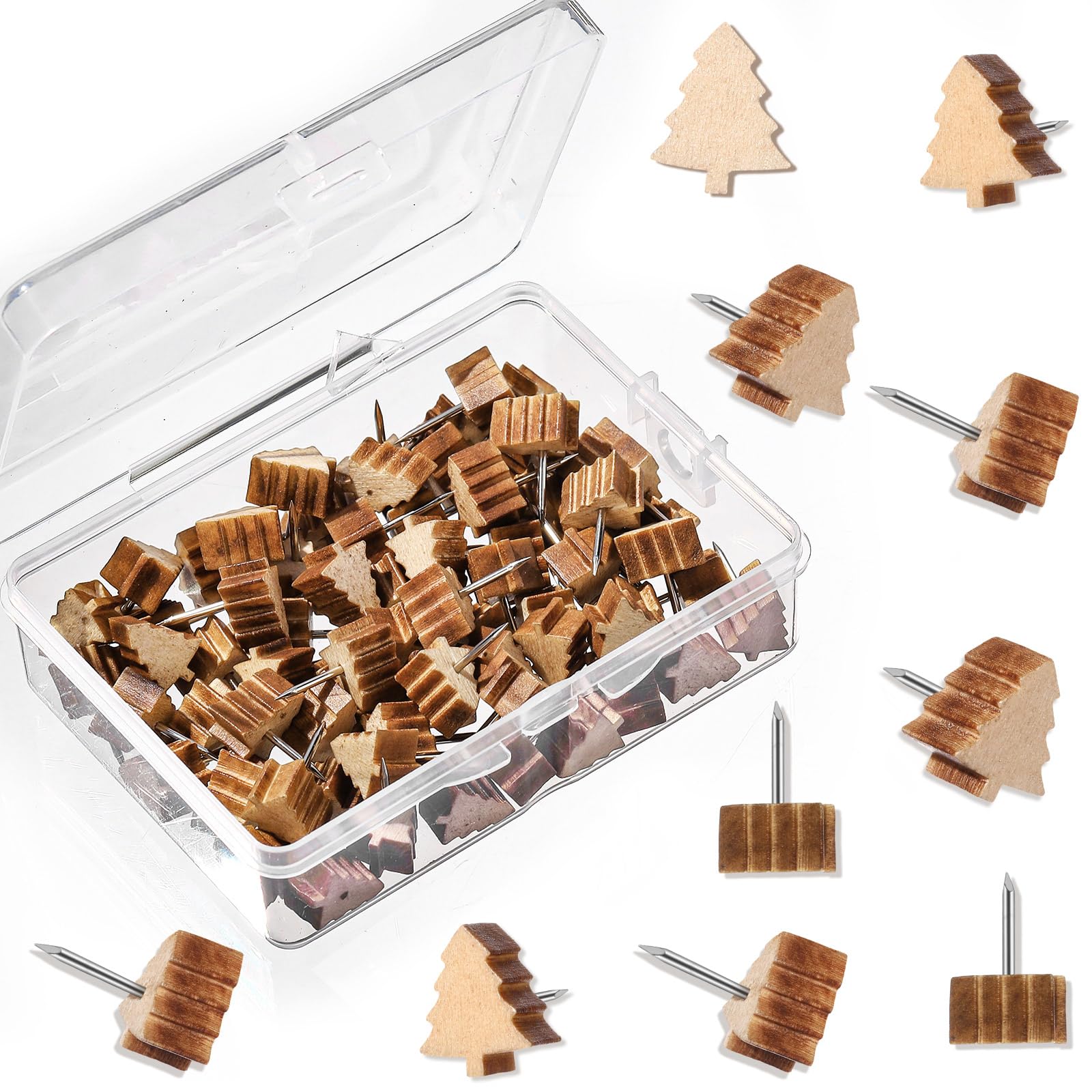 Amazon.com : Sawysine 80 Pcs Wood Push Pins, Wood Thumb Tacks ...