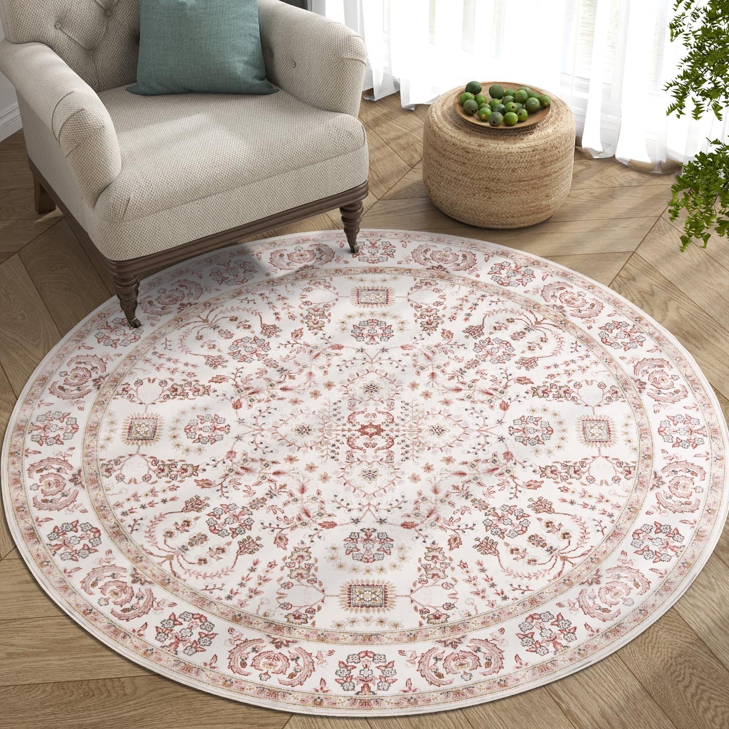 Amazon.com: jinchan Round Rug 4ft Vintage Rug Medallion Washable Rug ...