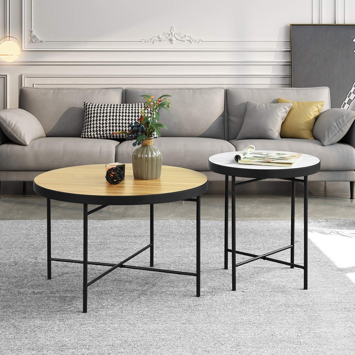 Amazon.com: HouseInBox Round Coffee Table TV Stand Side Tables Set of 2 ...