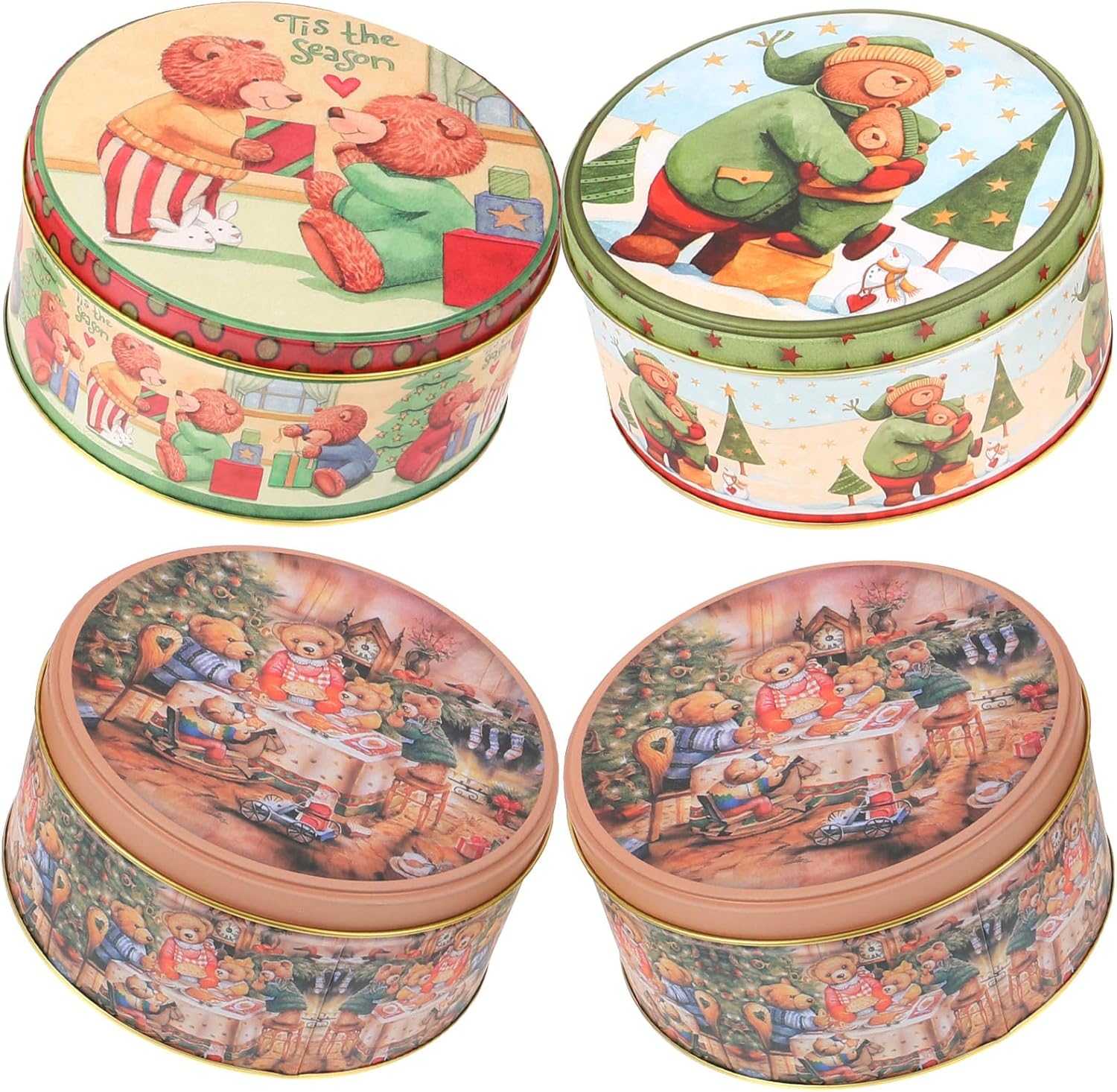 Amazon.com: DOITOOL Round Christmas Cookie Tins Set Of 4, Christmas ...