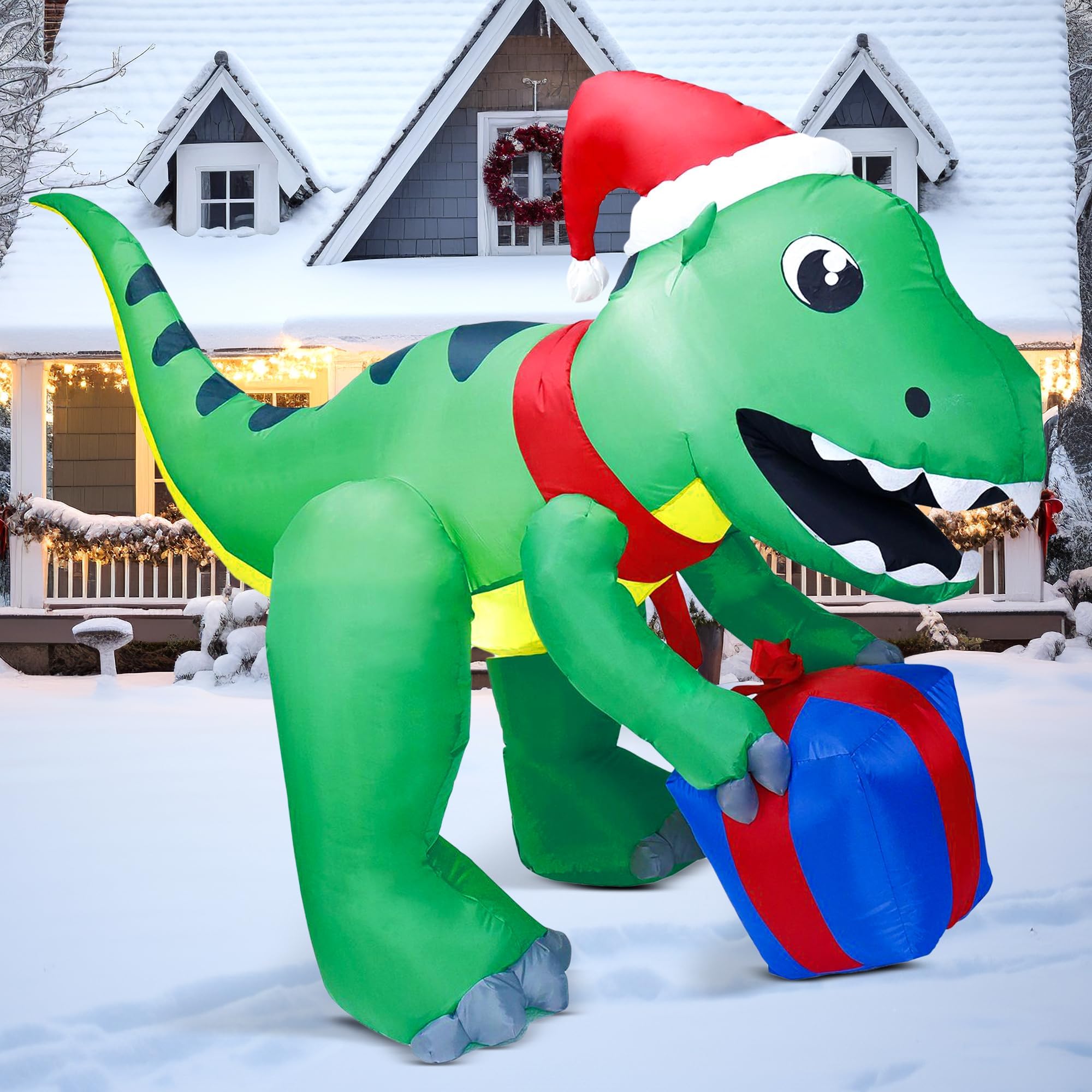Amazon.com: 8.5' Gemmy Airblown Inflatable Christmas T-Rex Dinosaur w ...