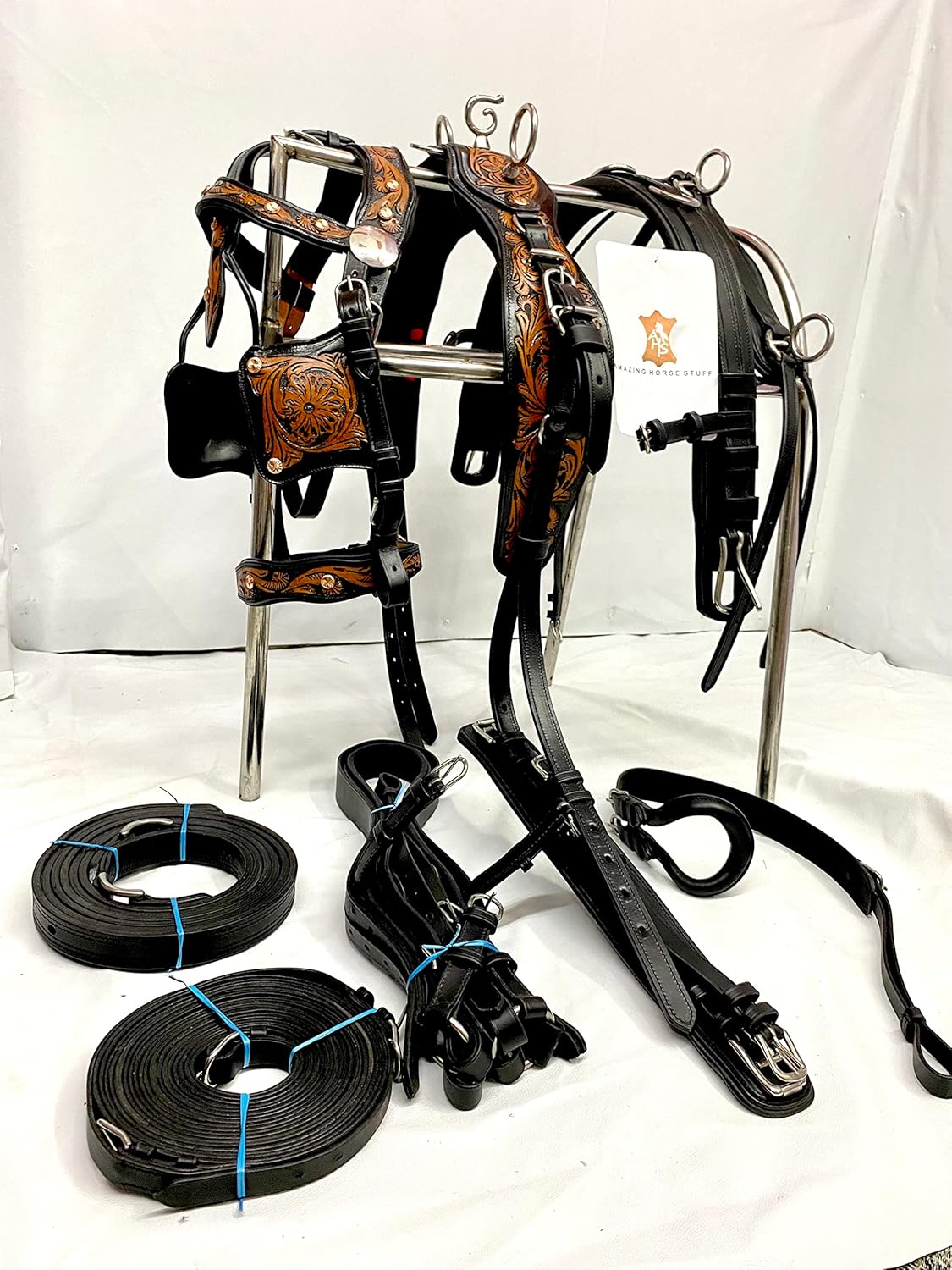 Amazon.com : Antique Finished Leather Horse Driving Harness for Single ...