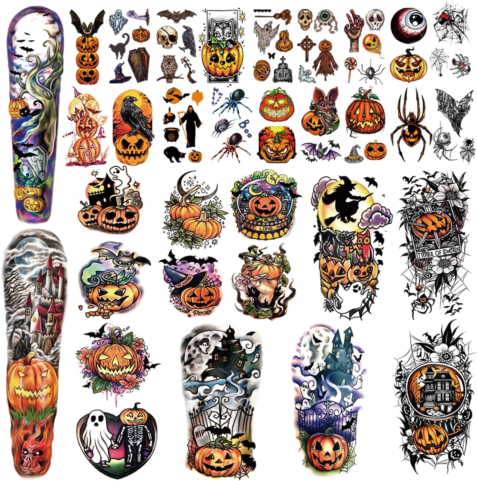 Amazon.com : Halloween Temporary Tattoos for Men and Women, 44 Sheets ...