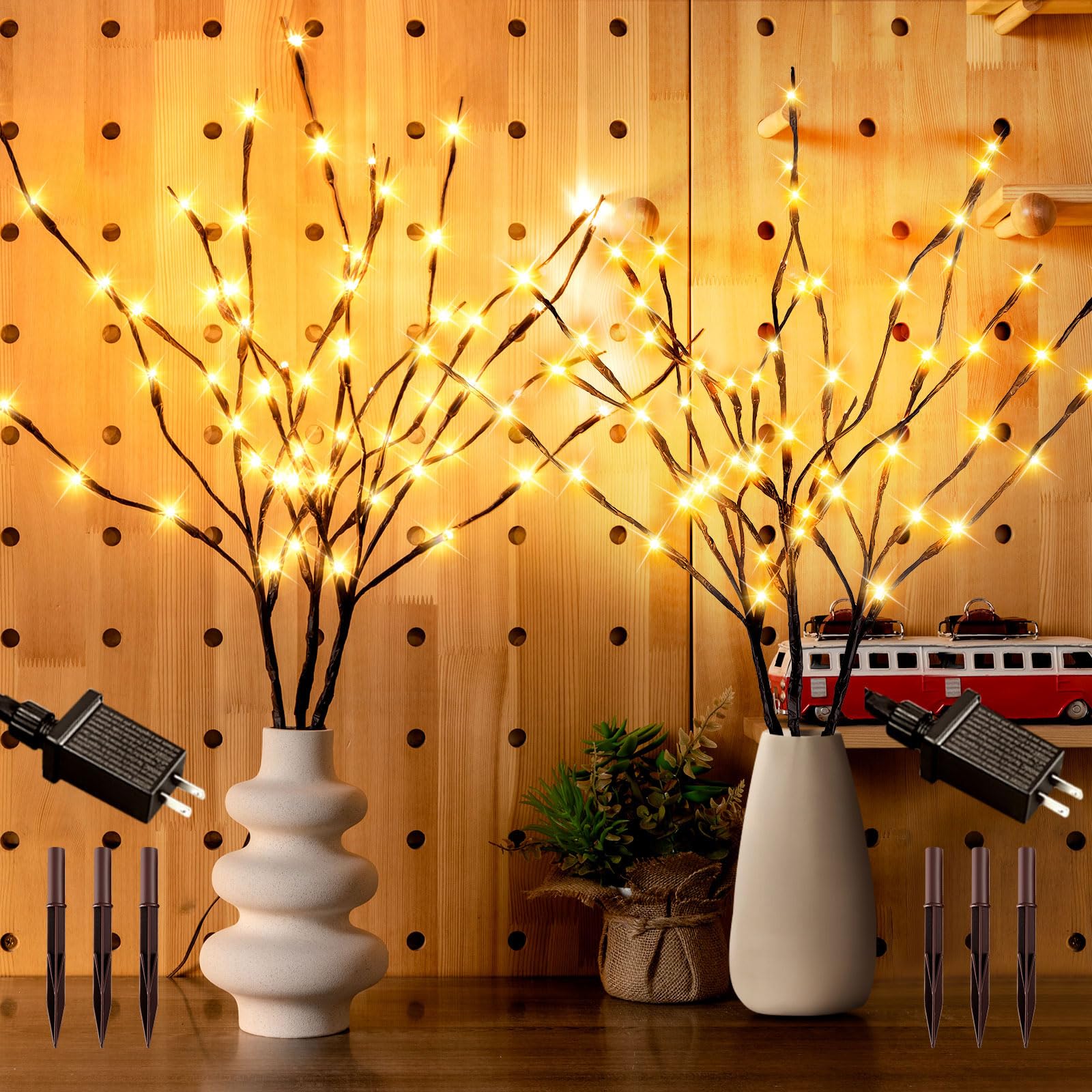 Amazon.com: Ganeen 6 Pcs Plug-in LED Branch Lights Brown Lighted Willow ...