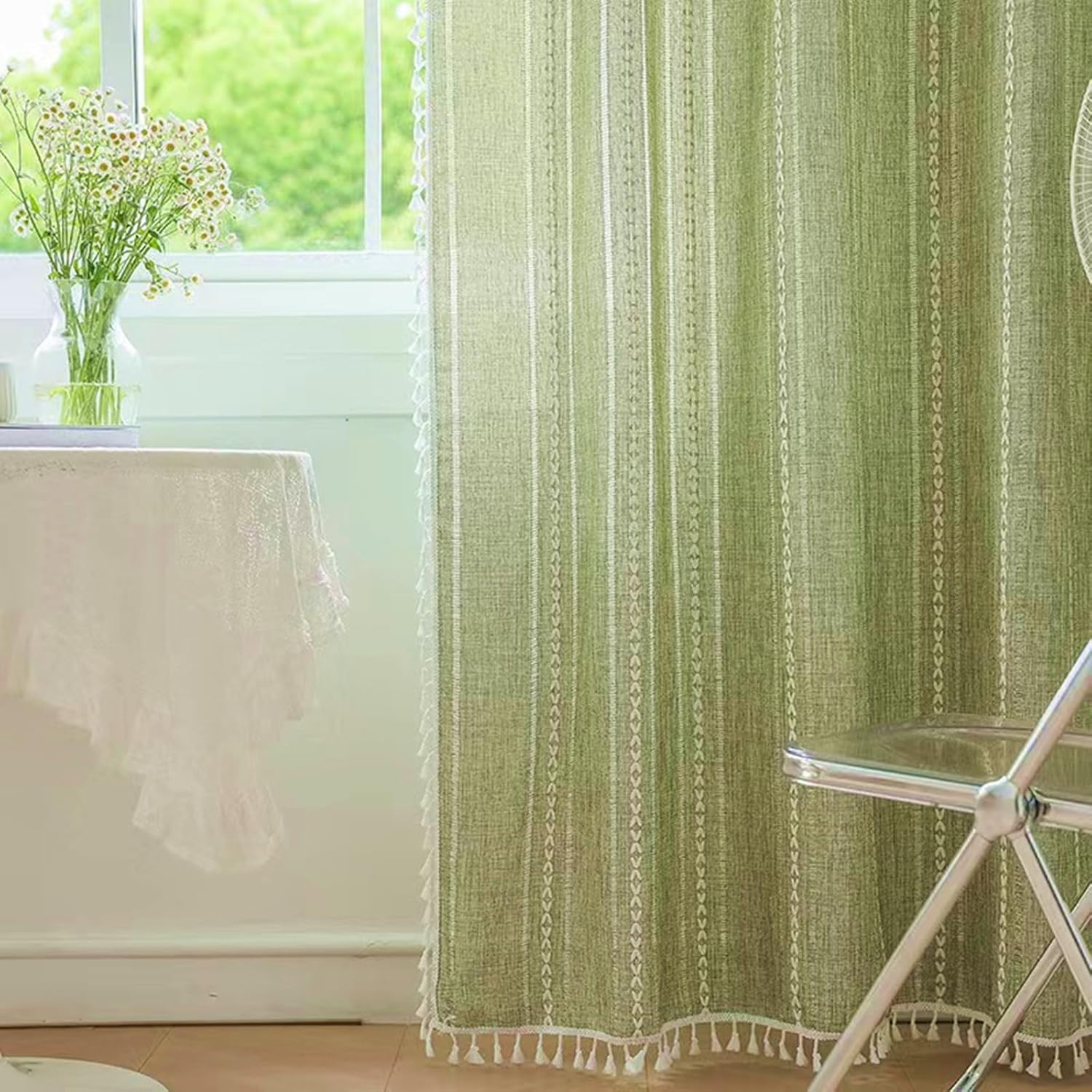 Amazon.com: Deeprove Green Bohemian Curtains 90 Inches Long Linen ...