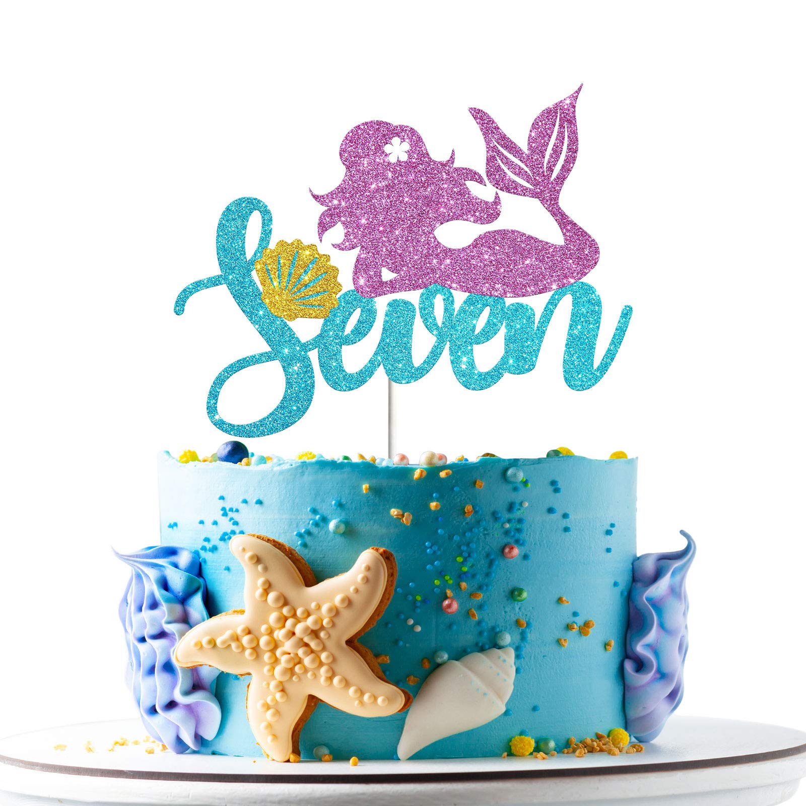 Mermaid Seven Cake Topper Happy 7th Birthday Cake Decor Im | Desertcart ...