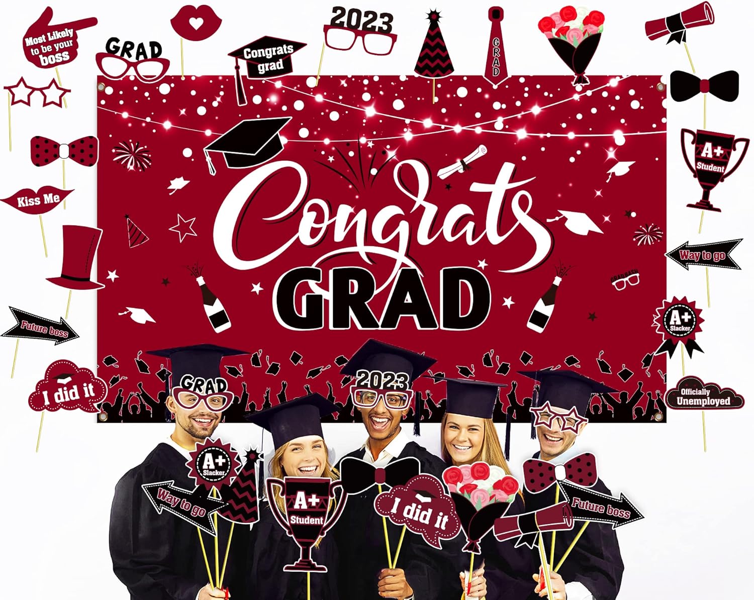 Amazon.com : 2024 Graduation Party Backdrop Photography Banner, Maroon ...