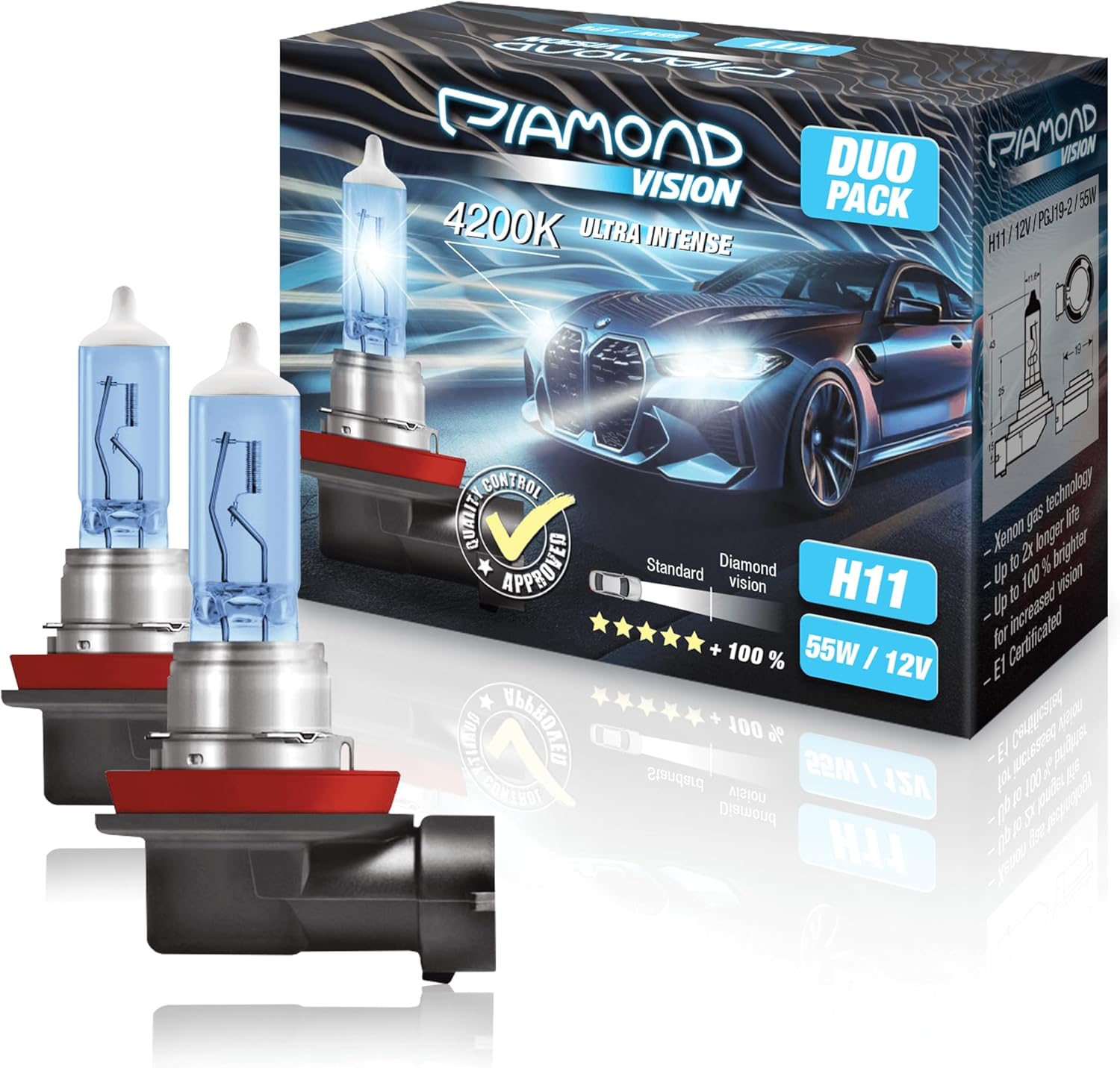 Amazon.com: Diamond Vision 2x H11 12V 55W | 4200K extra bright| Halogen ...