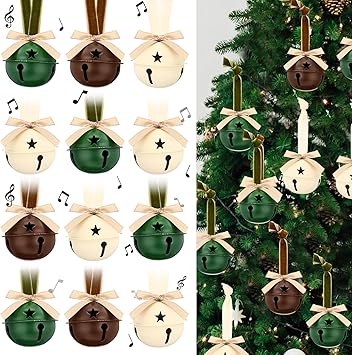 Amazon.com: Jenaai 12 Sets Christmas Jingle Bells with Ribbon Green ...