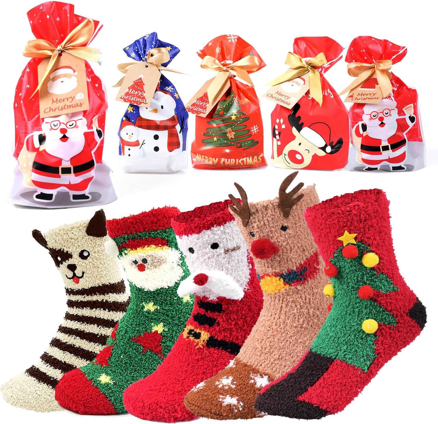 MOVINPE - Calcetines mullidos de Navidad para mujer, 5 pares con cordón ...