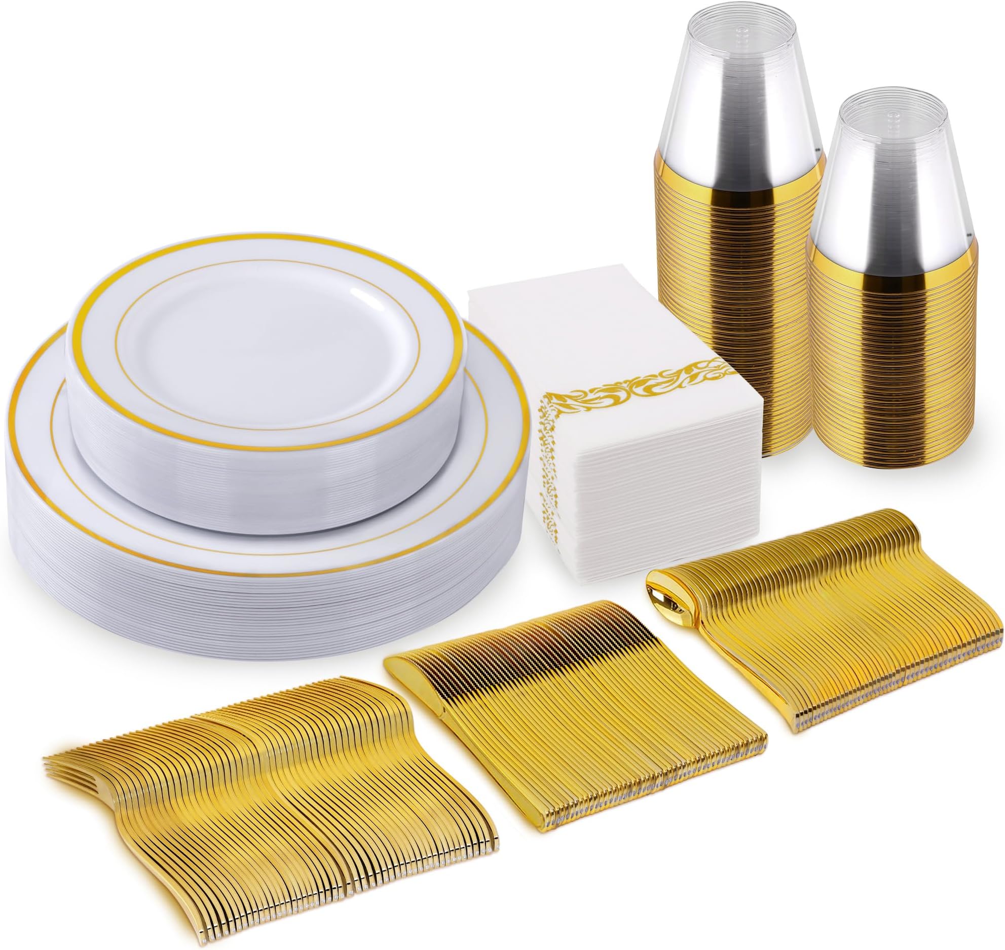 Amazon.com: Oridom 175 Pieces Gold Disposable Plates for 25 Guests ...