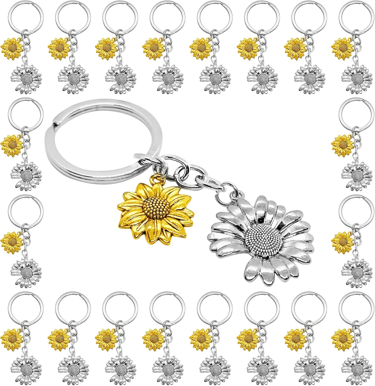 Amazon.com: PHAETON 20PCS Sunflower Keychain Sunflower Key Ring Flower ...