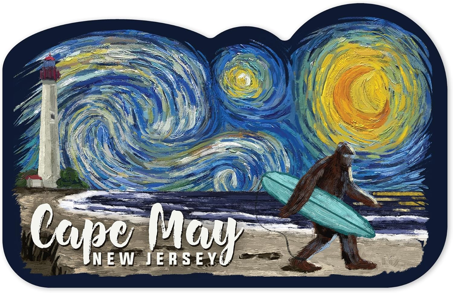 Amazon.com: Die Cut Sticker Cape May, New Jersey, Starry Night, Bigfoot on The Beach, Vinyl ...