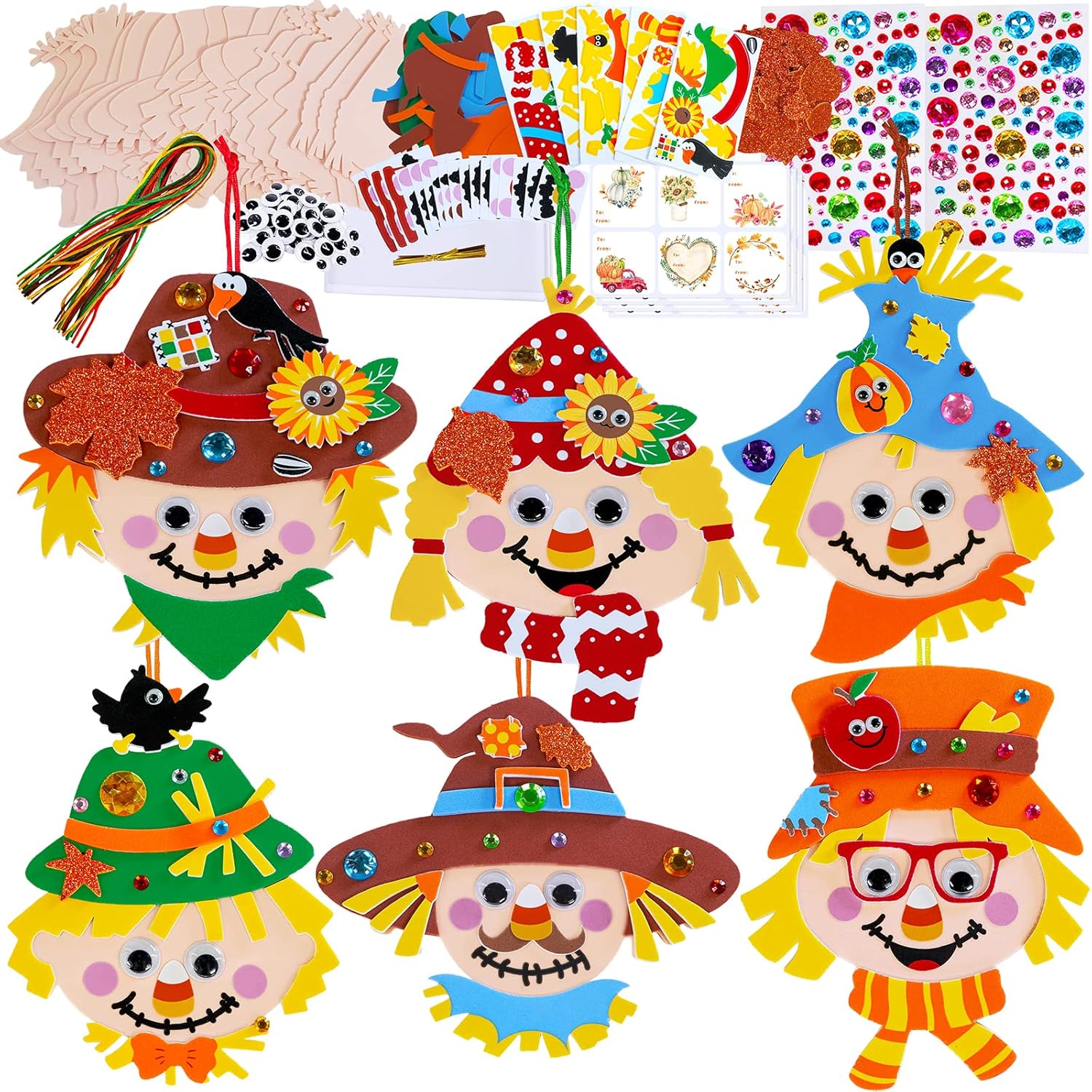 Amazon.com: Winlyn 24 Sets Fall Craft Kits Autumn Scarecrow Crafts Fall ...