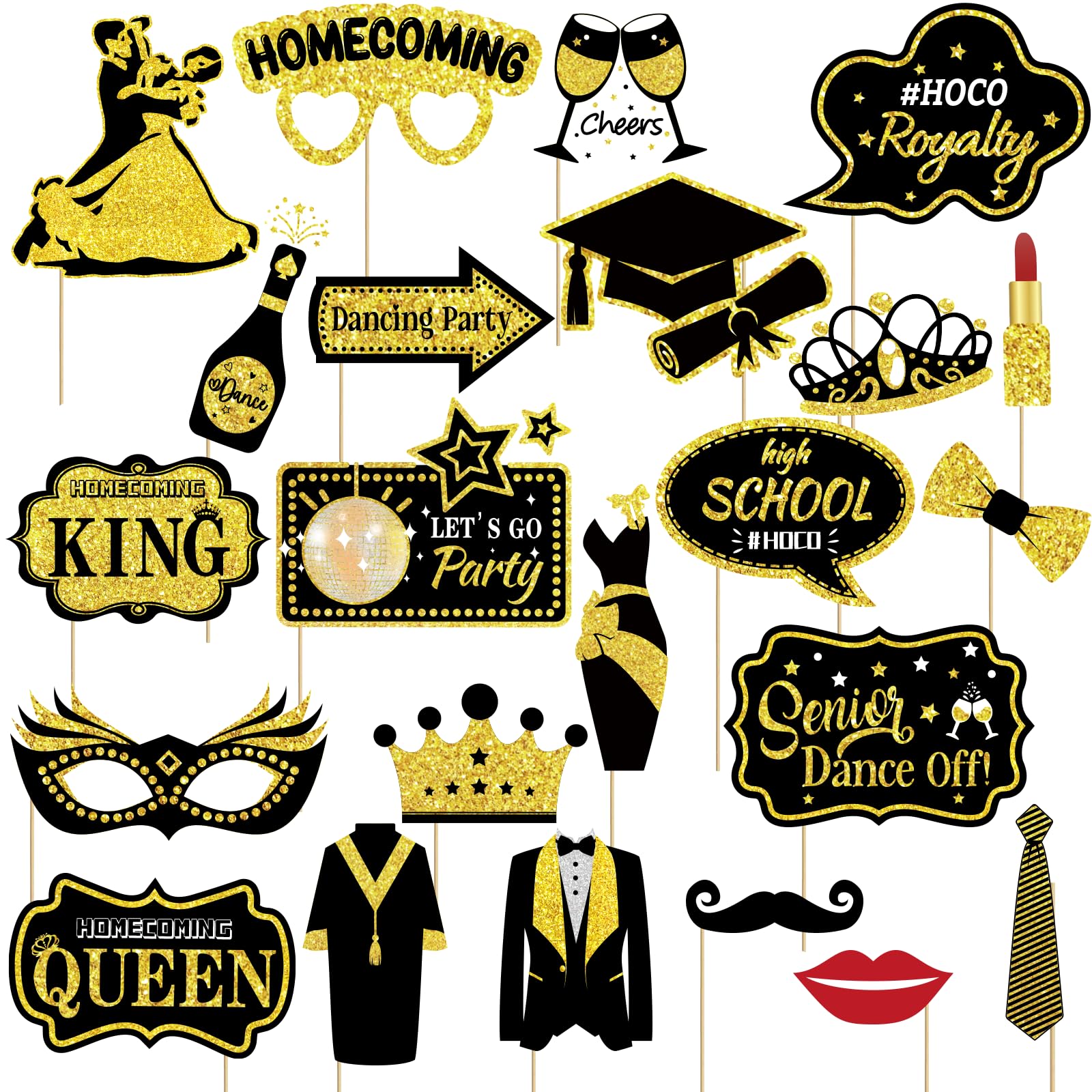 Amazon.com: Generic 23pcs Homecoming Dance Photo Booth Props, Blcak ...