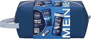 NIVEA MEN Ready to Go Gift Set (4 Products), Men's Grooming Gift Set with Shower Gel, Face Wash ...