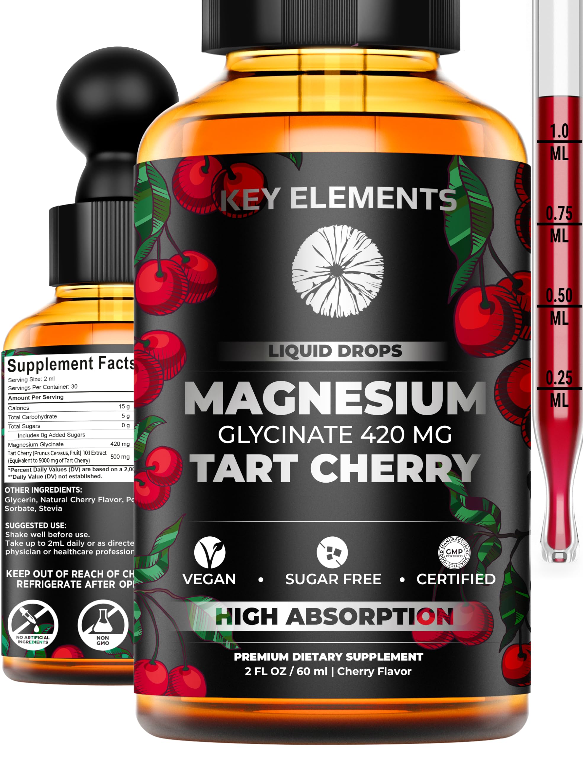 Amazon.com: Liquid Magnesium Glycinate 420 Mg with Natural Tart Cherry ...