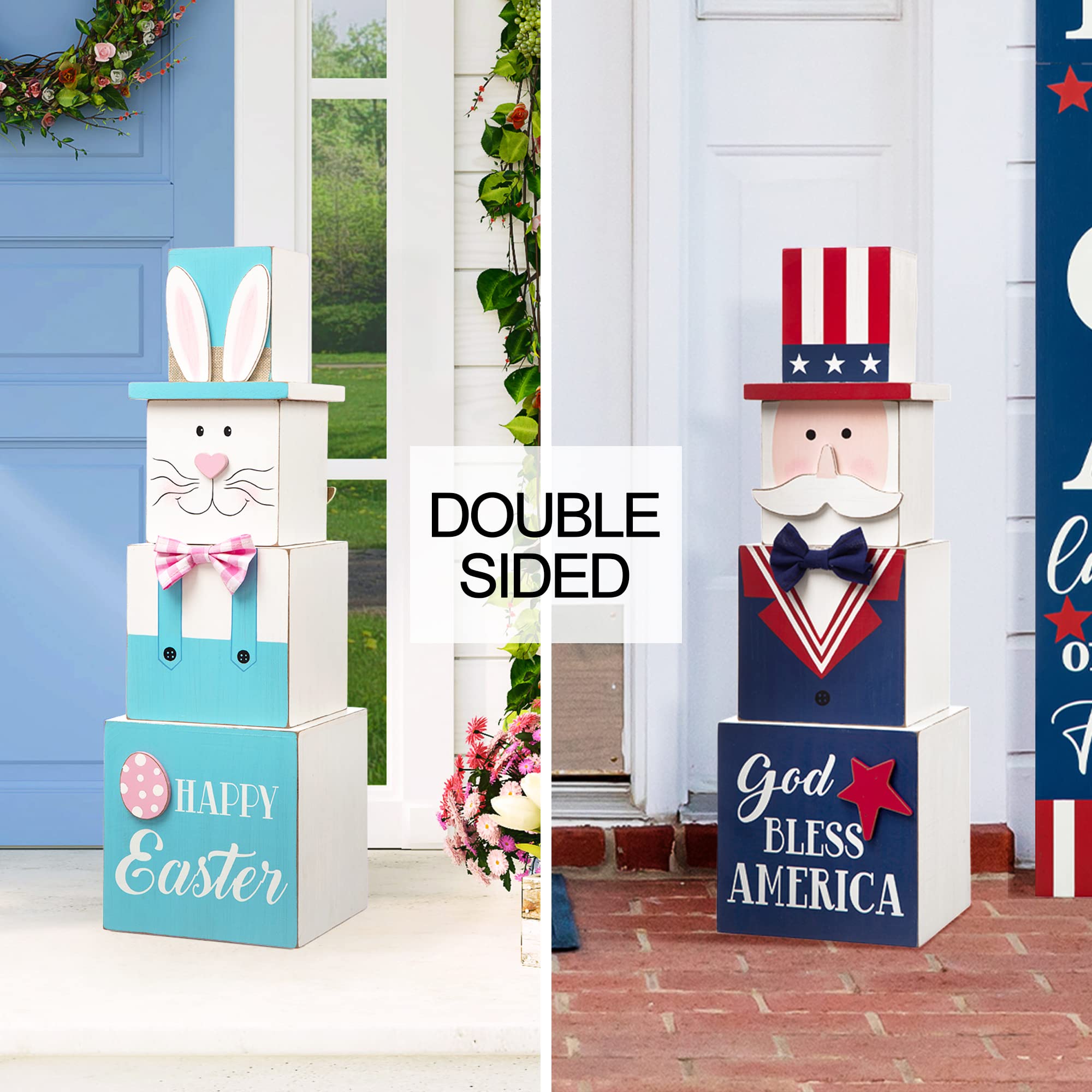 glitzhome 4th of July Patriotic/Easter Porch Decor, 24”H Wooden Double ...
