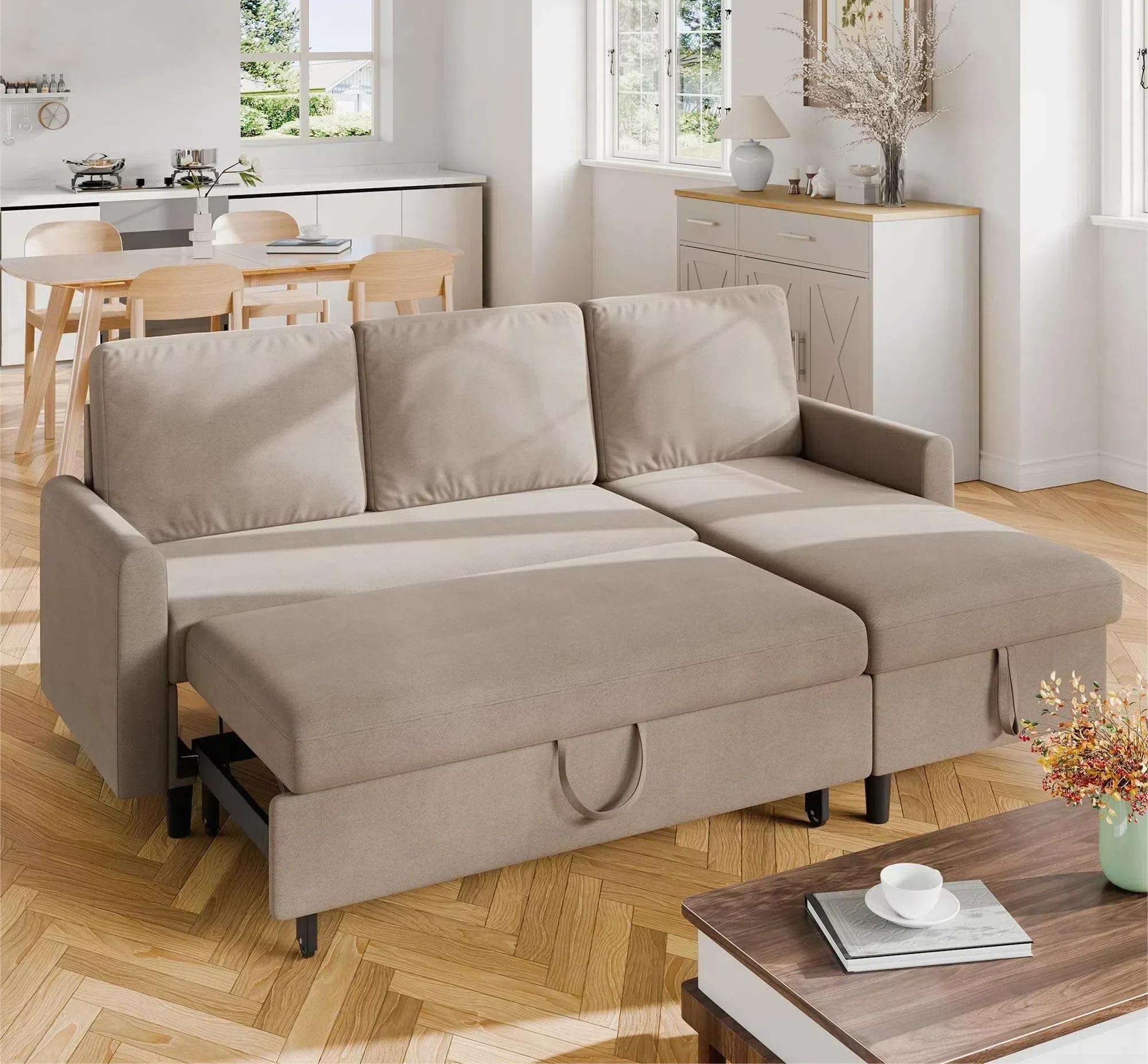 Amazon.com: Vongrasig 77" Pull Out Sofa Bed, L-Shaped 2 in 1 Sofa Couch ...