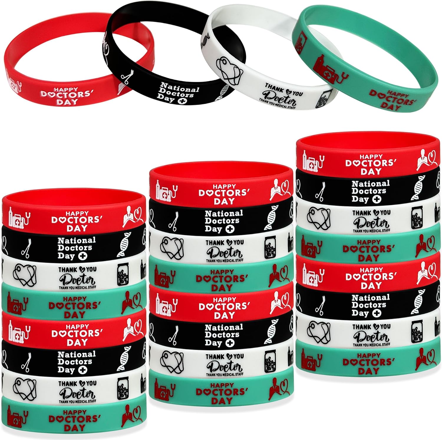 Amazon.com: FSHANEE 24Pcs Thanks Doctor Rubber Bracelets Happy Doctor’s ...