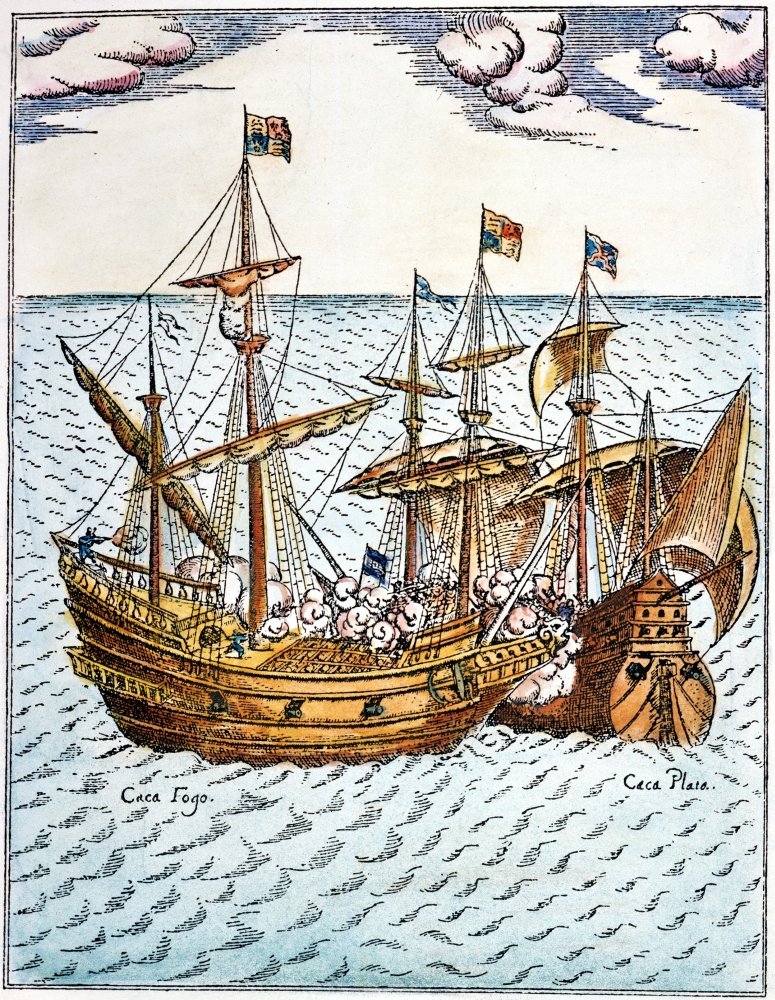 Golden Hind 1579 Nsir Francis Drakes Ship in Combat with The Spanish ...