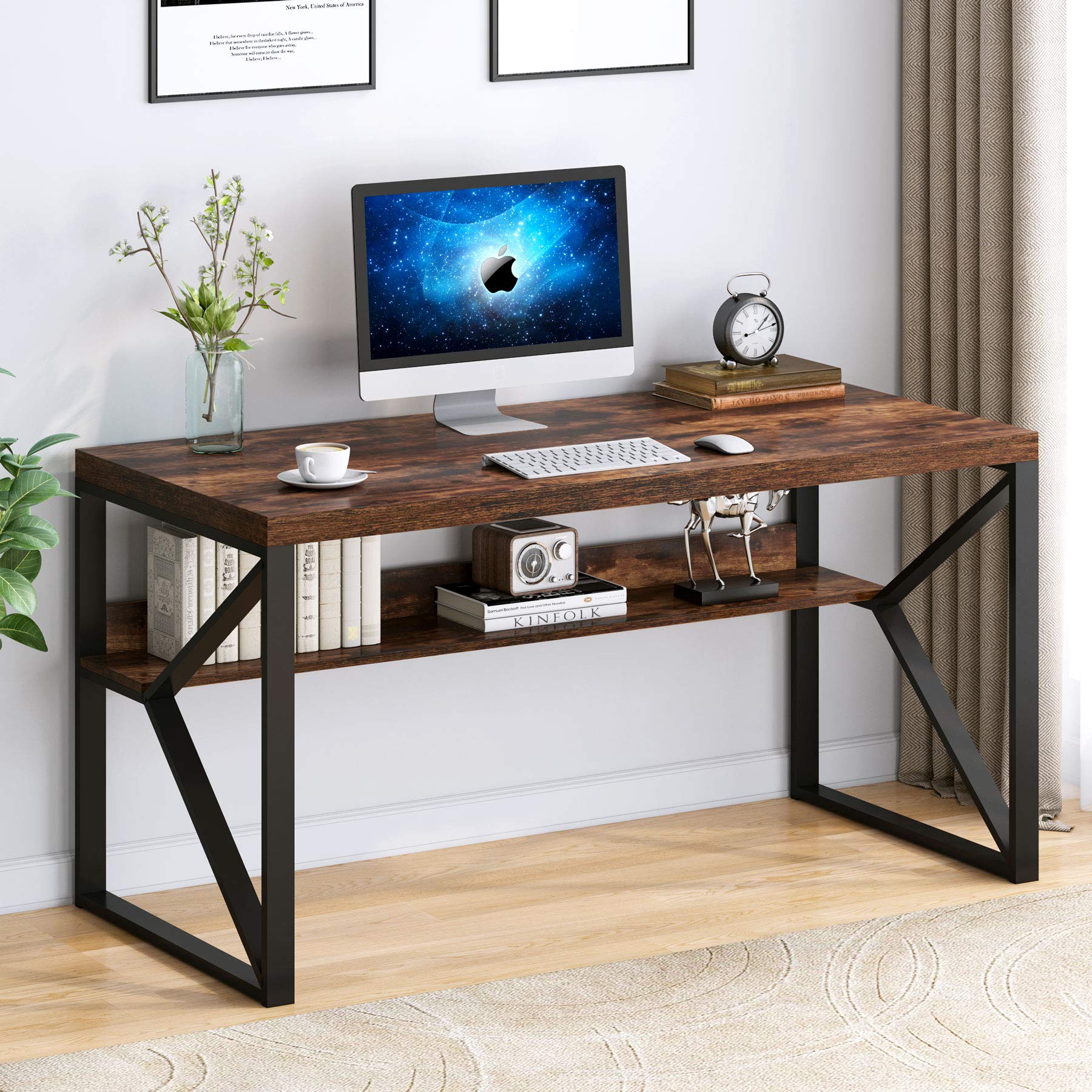 Buy Tribesigns Computer Desk with Shelf, 55 inch Vintage Industrial ...