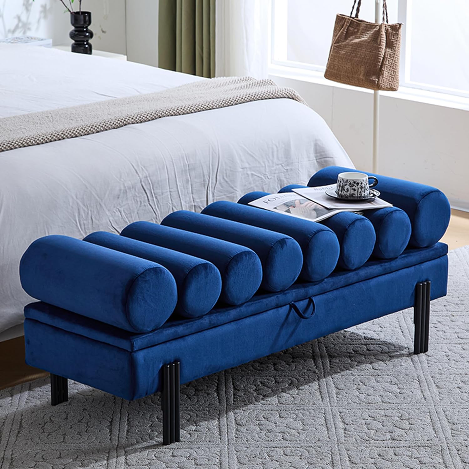 Amazon.com: Modern Velvet Storage Bench for Bedroom – Elegant End of ...