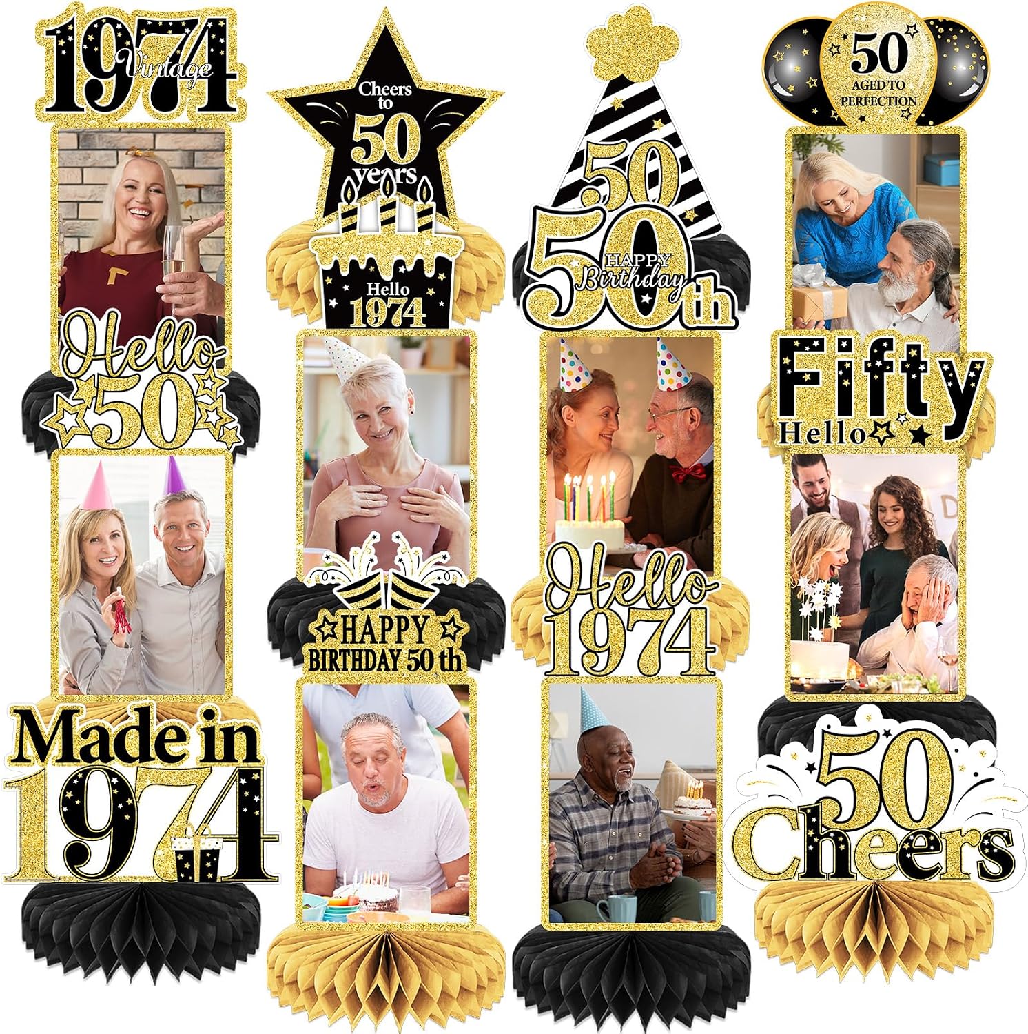 12Pcs 50th Birthday Decorations Honeycomb Centerpieces for Women Men ...