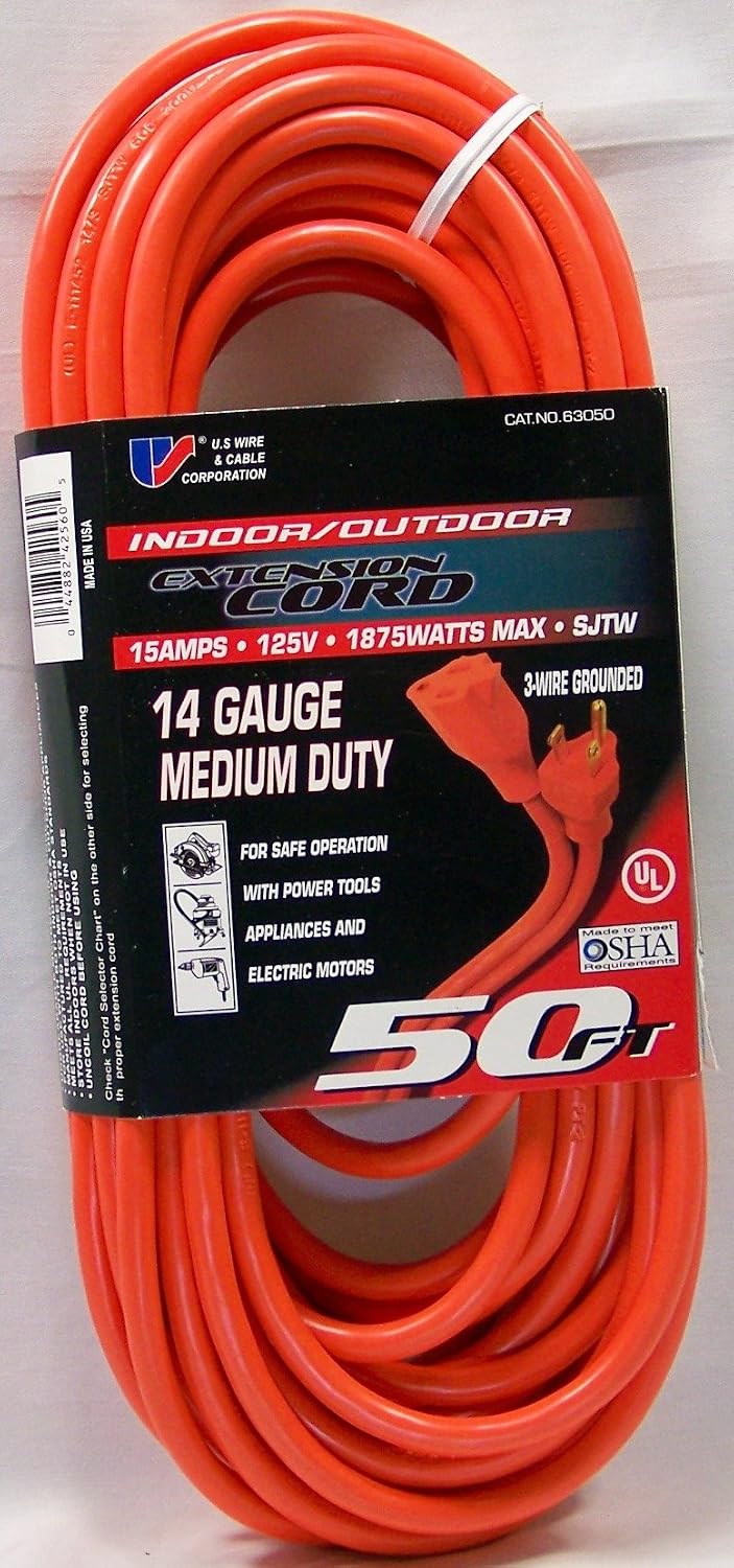 Standard Three Conductor Extension Cord 50 ft. 14/3 Orange (63050 ...