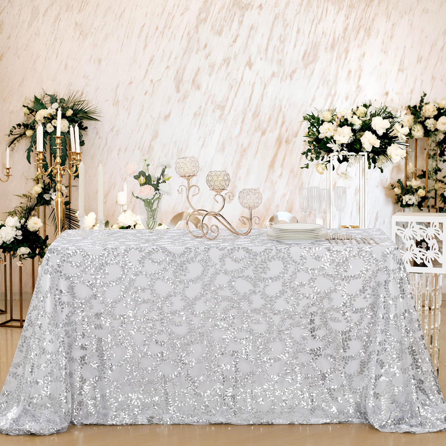 Amazon.com: B-COOL Silver Tablecloth Sequin Table Cloth Glitz Table ...