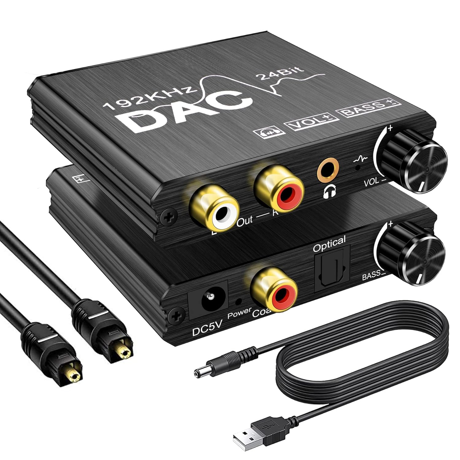 Angju 192kHz Digital to Analog Audio Converter with Bass Adjustment DAC ...