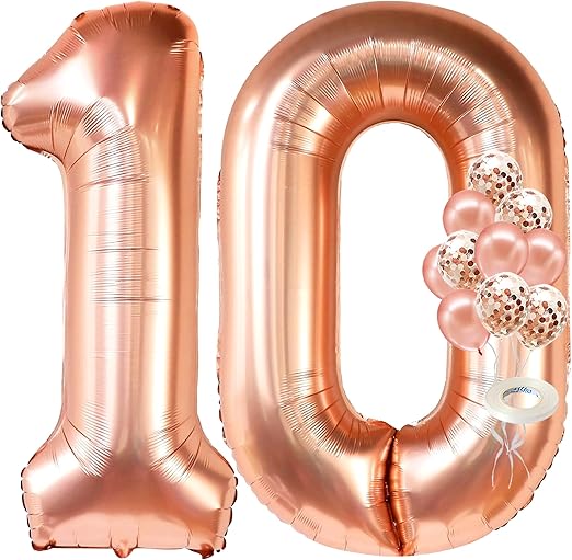Amazon.com: KatchOn, Rose Gold 10 Balloon Number - Giant, 40 Inch ...