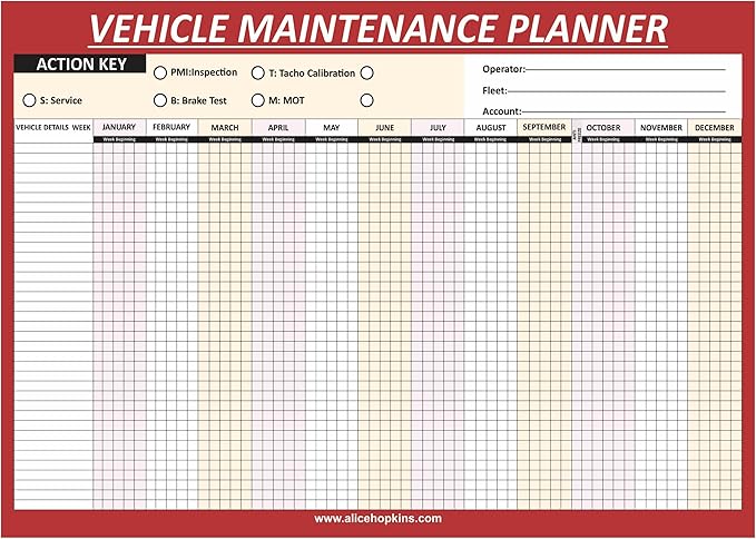 Vehicle Maintenance Wall Planner HGV PSV MOT A3 Size Plannings (42x 29 ...
