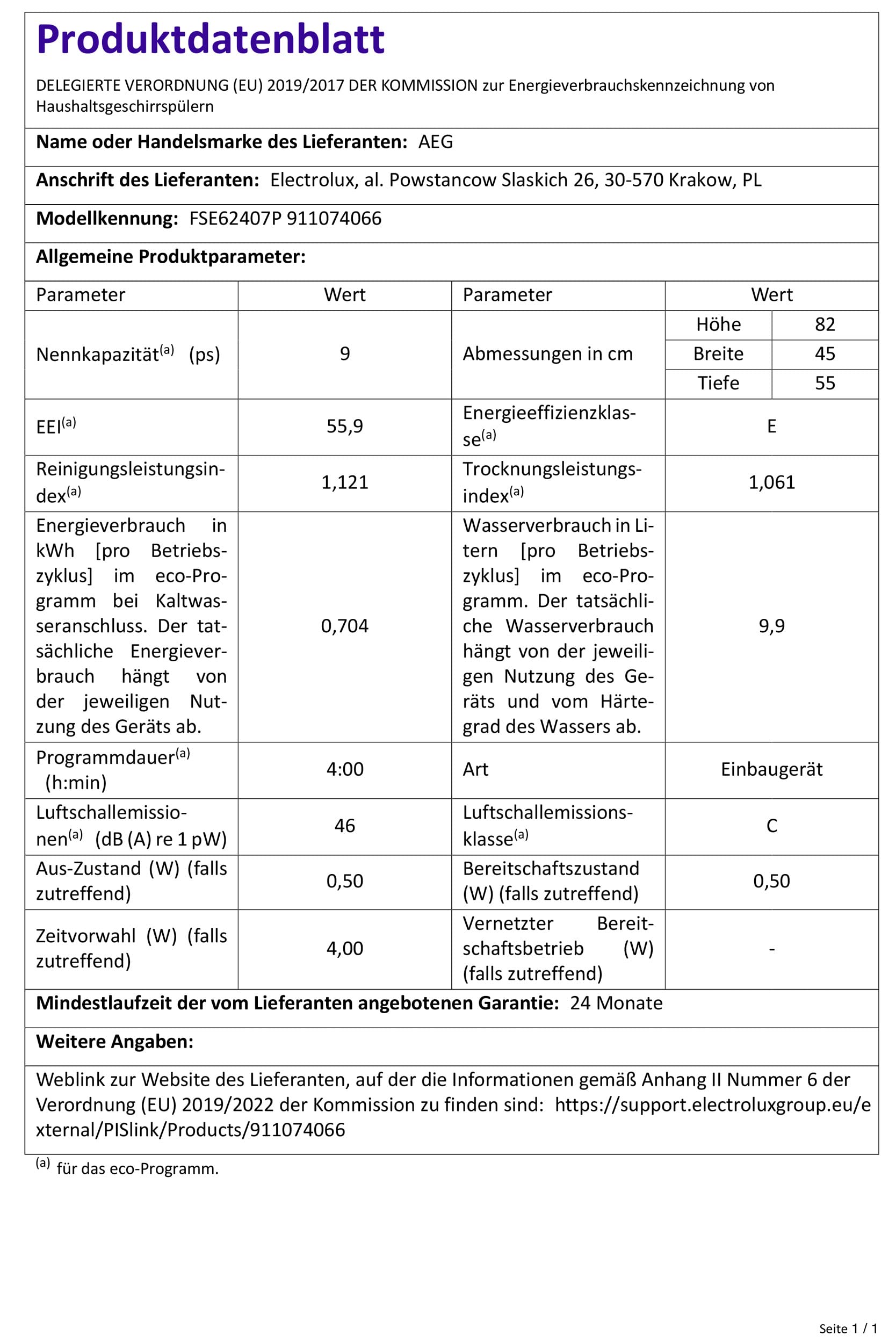FSE62407P EB-Geschirrspüler vollint.45cm AEG FSE62407P : Amazon.de ...
