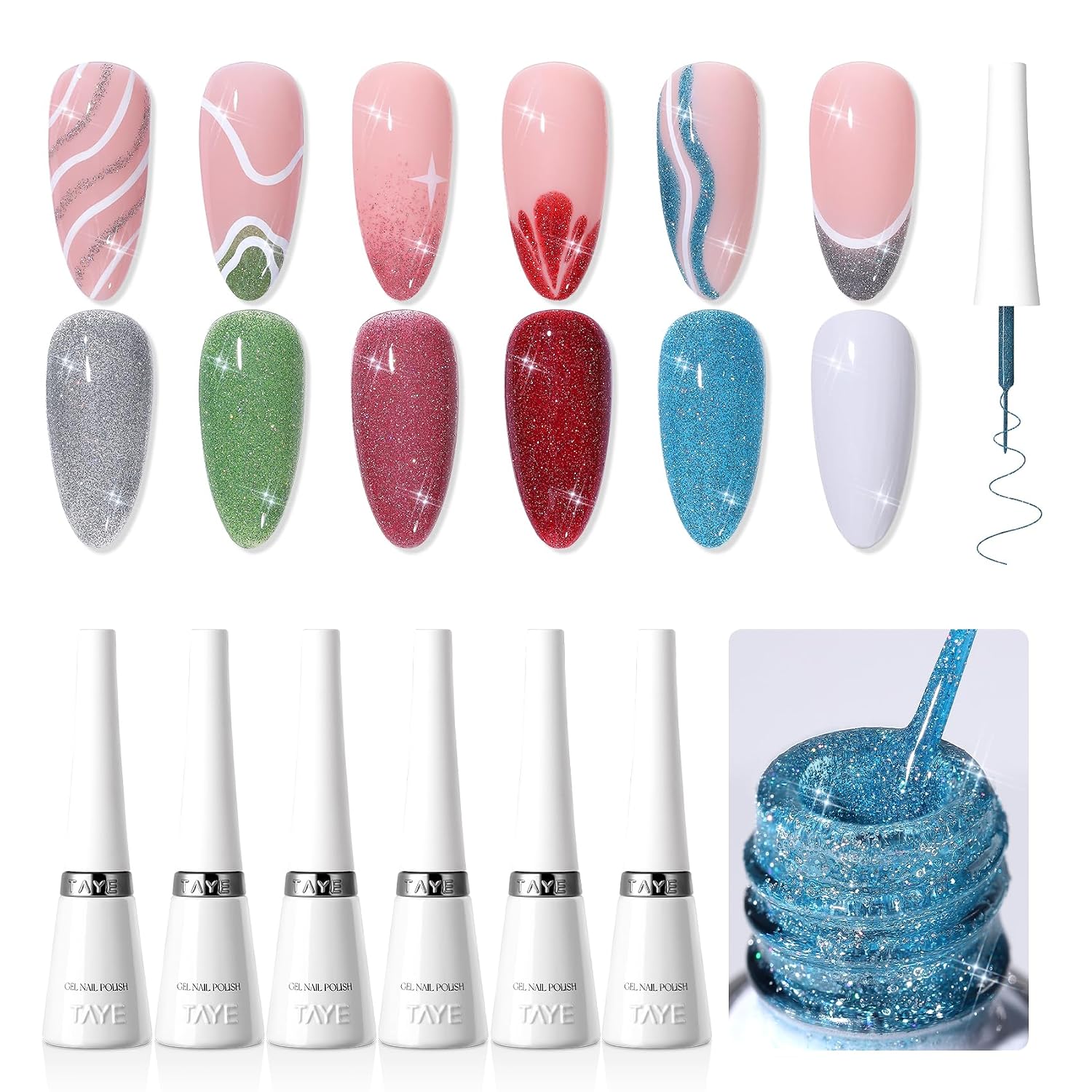 Amazon.com : TAYE Gel Liner Nail Polish for Nail Art, Built-in Thin ...