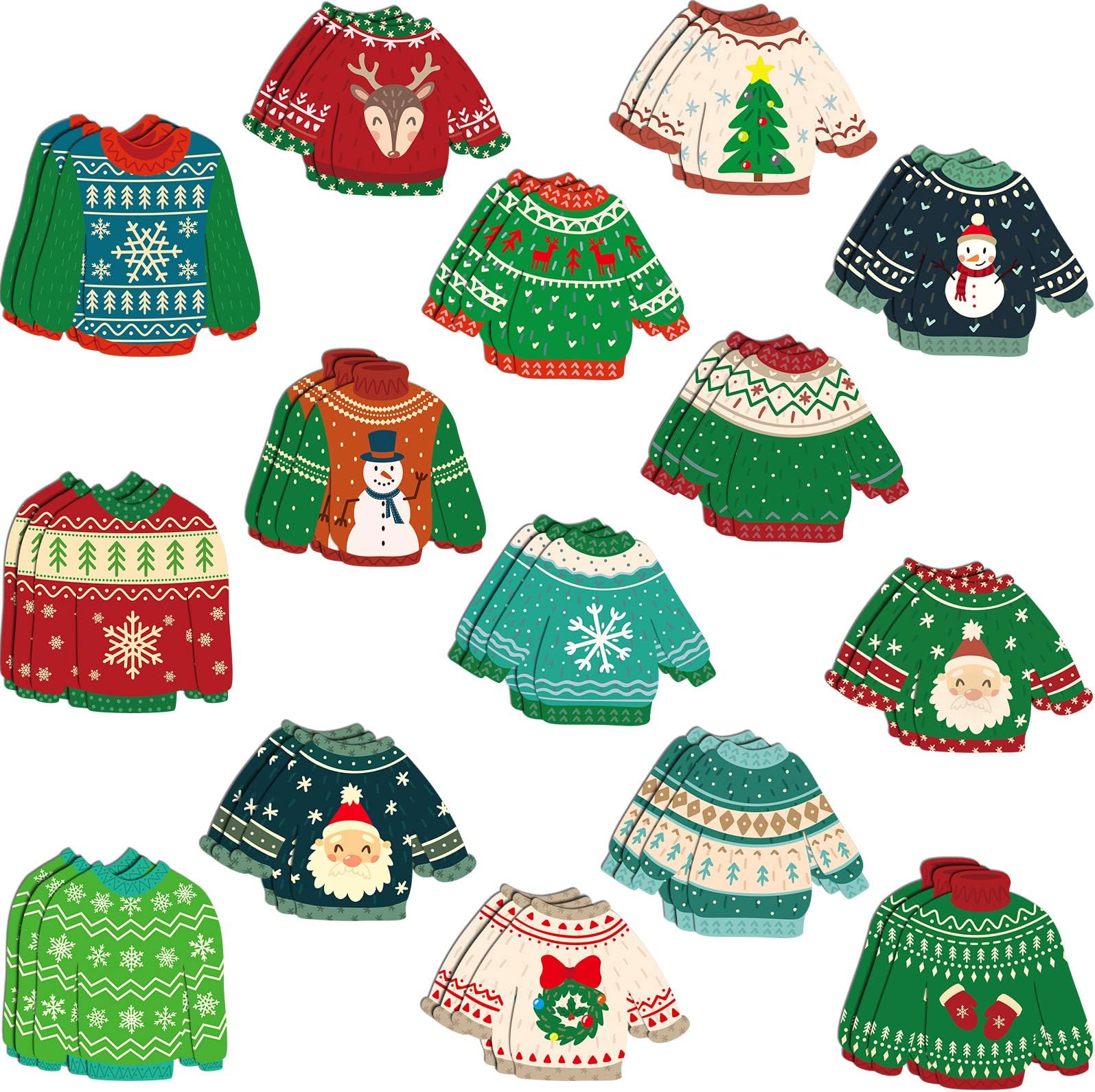 Amazon.com: Hotop 60 Pcs Christmas Ugly Sweater Cutouts Christmas Tree ...