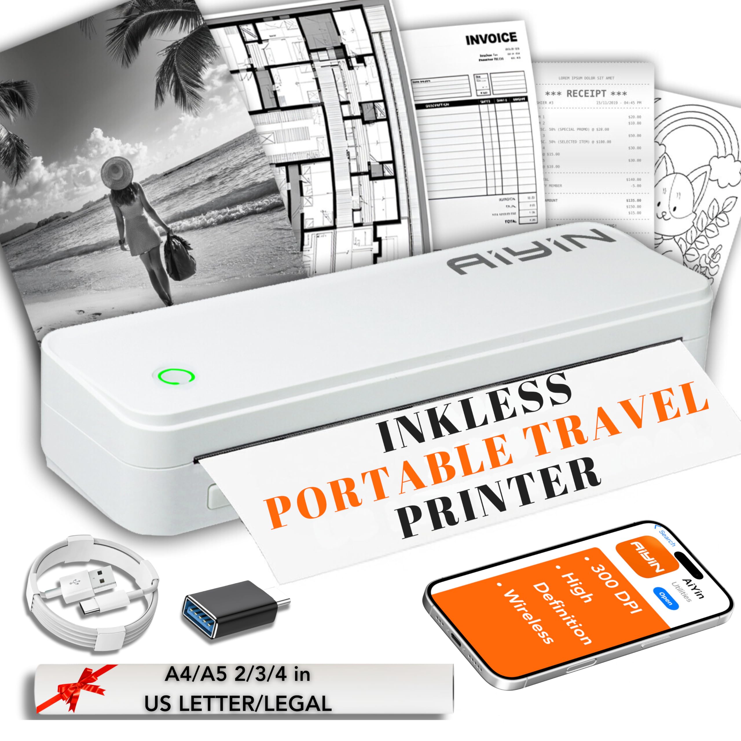 Amazon.com: Aiyin Portable Printer - Inkless Printer, Portable Printers ...