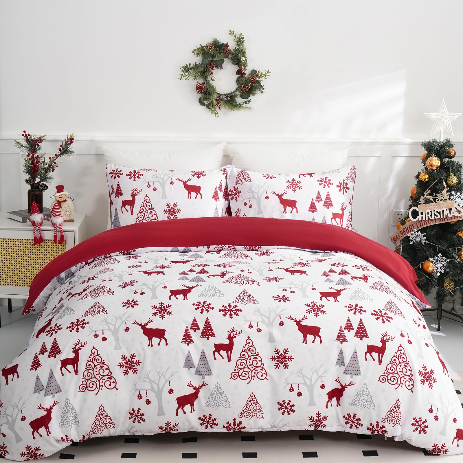 Amazon.com: WONGS BEDDING Christmas Duvet Cover King, Merry Christmas ...