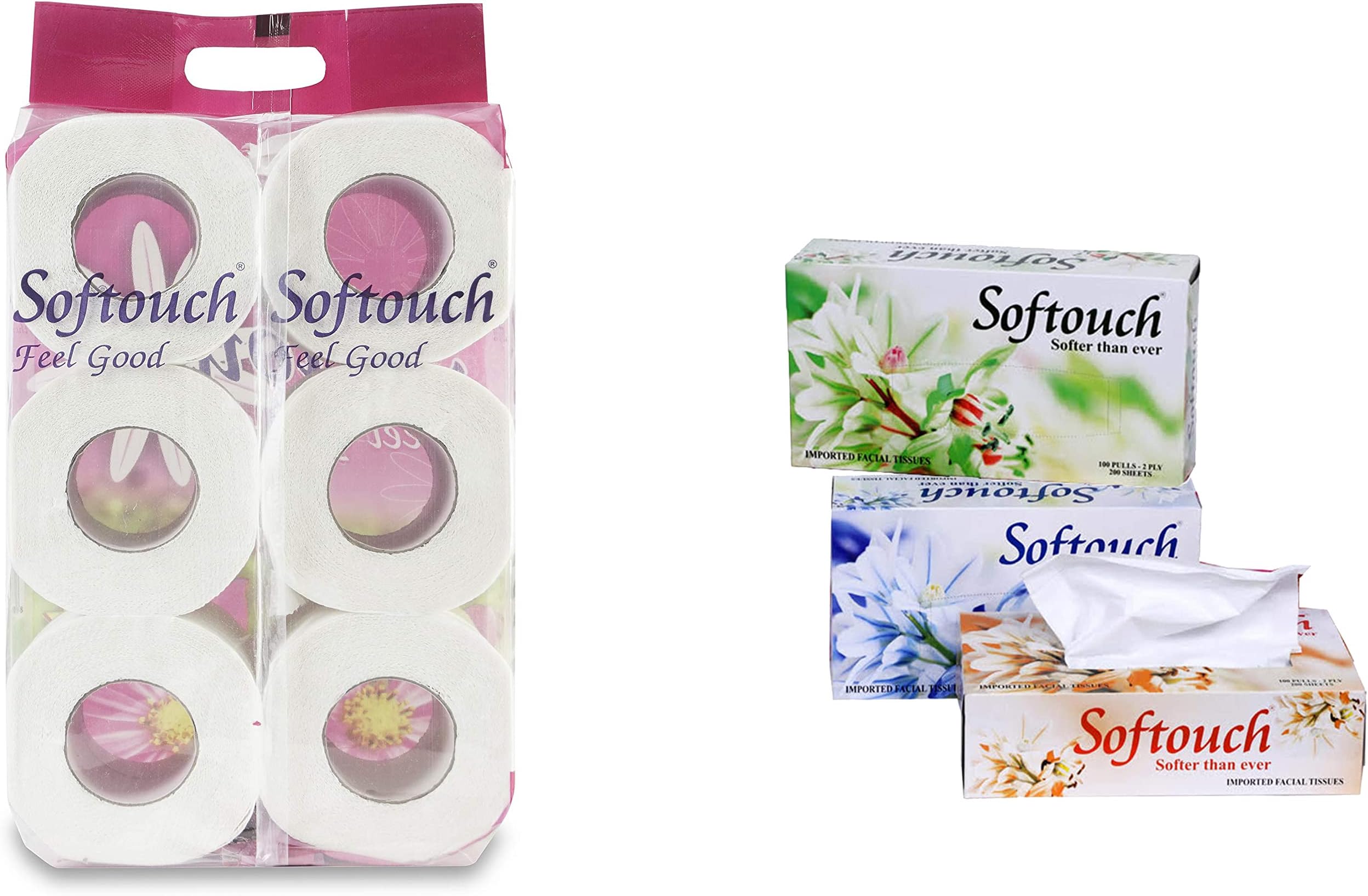 Softouch 2 Ply Toilet Paper Tissue Roll Family Pack 6-in-1 (230 Sheets ...
